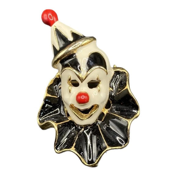 Jewelry | Rare Find Gold Tone Black White Red Enamel 3d Smiling Clown ...